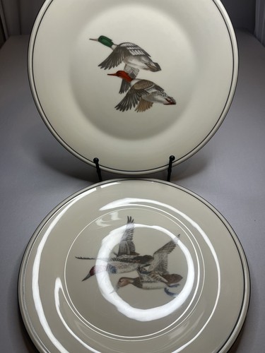 Set Of 2 Vintage Lenox Flying Ducks Dinner Plates Gold Stamp On The ...