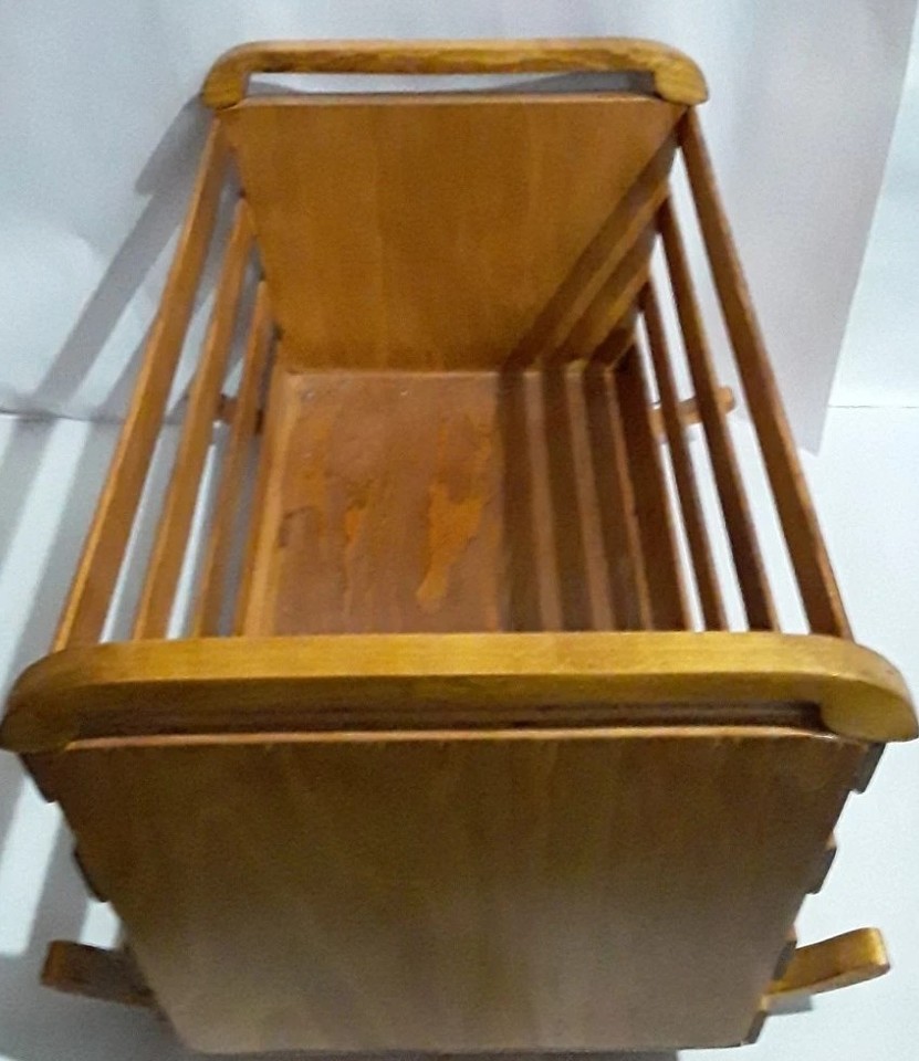Vintage Handcrafted Wooden Rocking Baby Doll Cradle Crib Bed Great ...