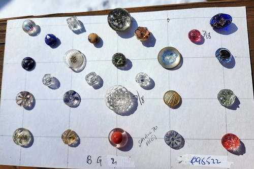 Carded Lot Of Vintage And Antique Glass Buttons, Charm String, Reverse ...
