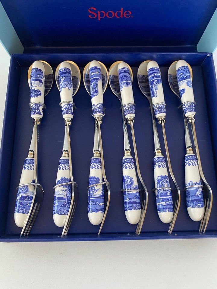 Italian Blue Spode Silver Spoon & Fork Set | eBay
