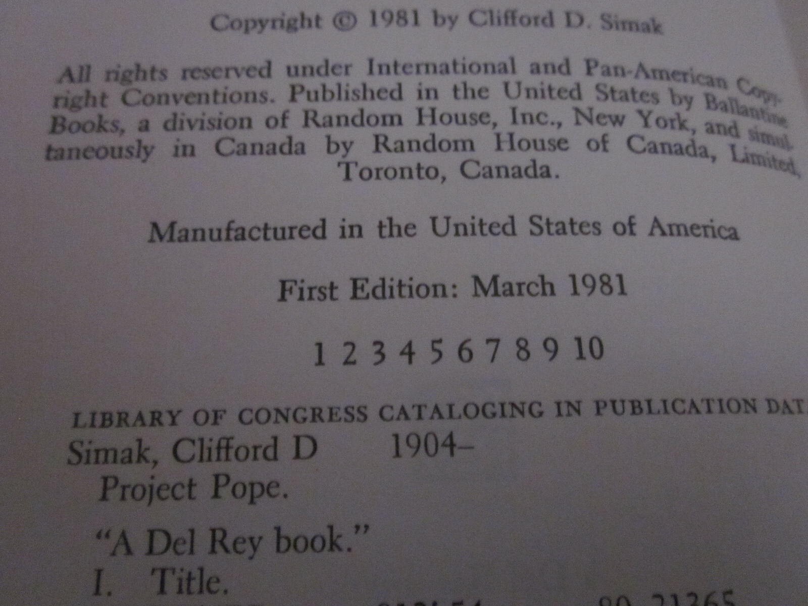 Project Pope by Clifford D. Simak (1981, Hardcover) for sale online | eBay