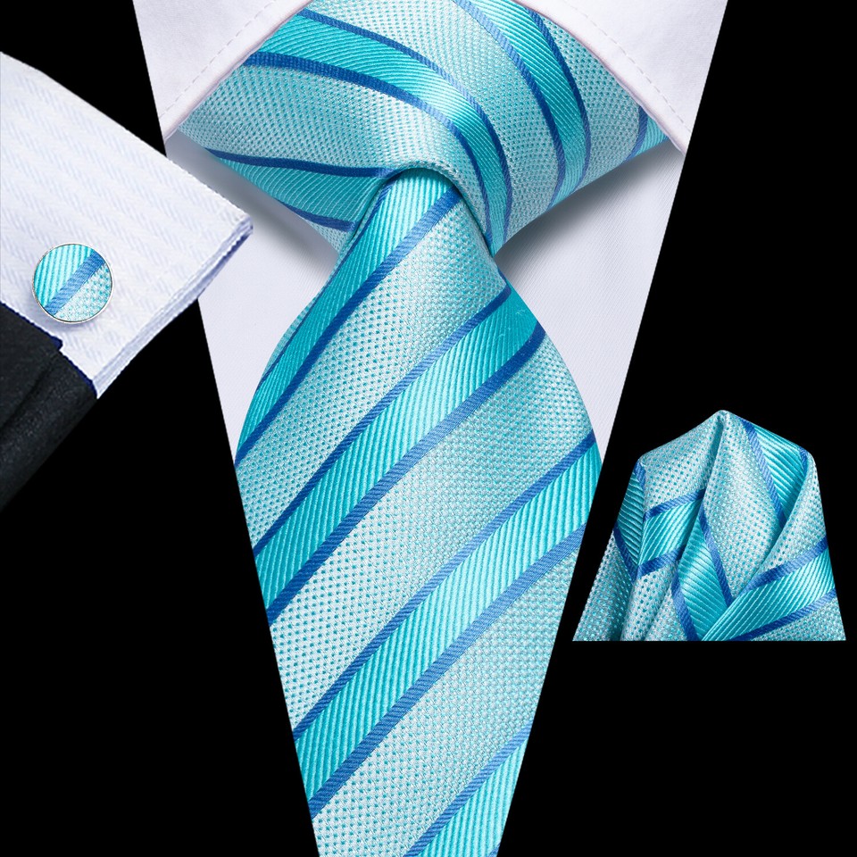 Classic Mens Tie Sky Blue Plain Necktie Square Hanky Cufflink Set ...