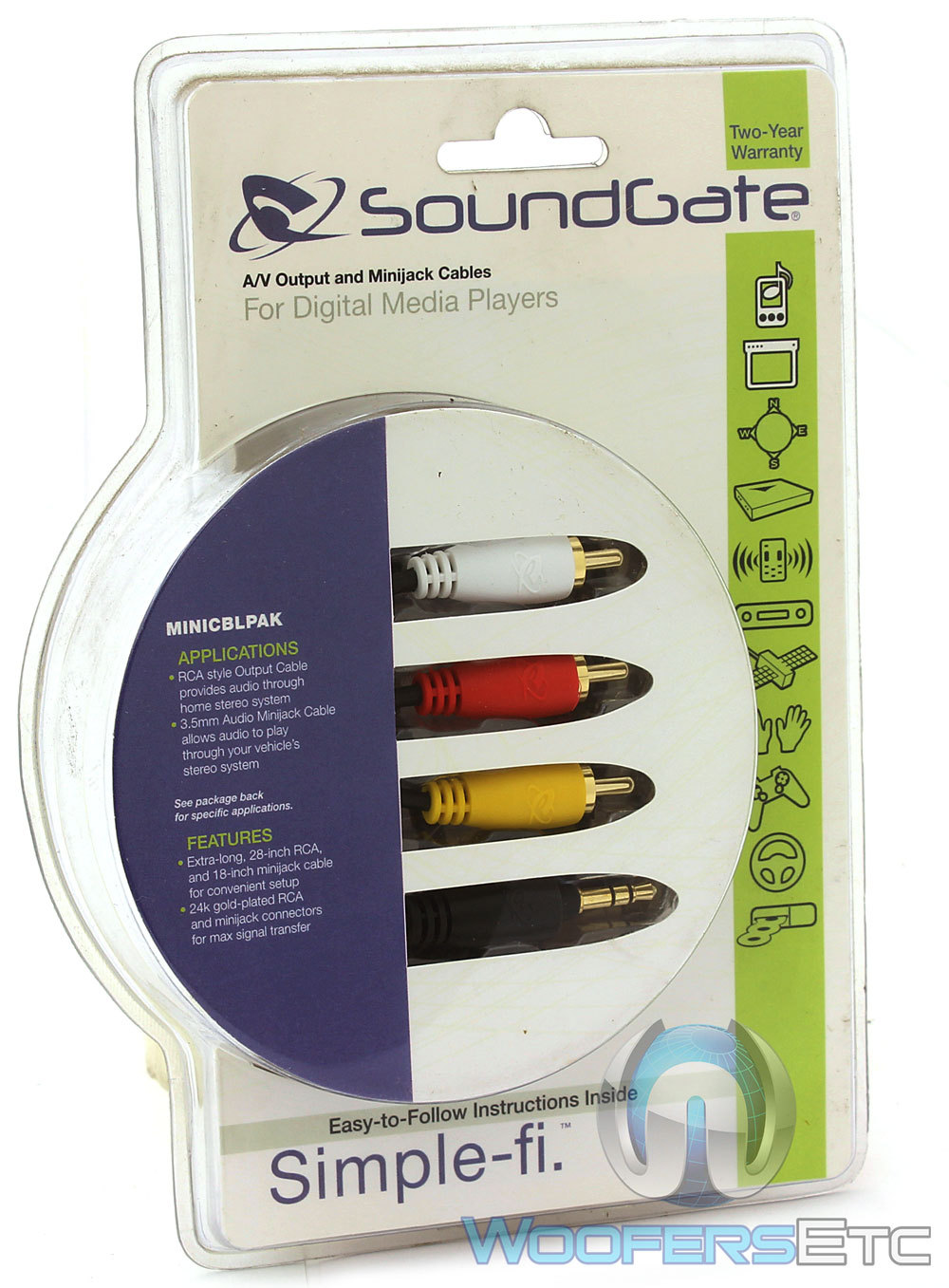 SOUNDGATE MINICBLPAK 3.5MM AUX TO RCA WIRE OUTPUT CABLE AUDIO HOME OR ...