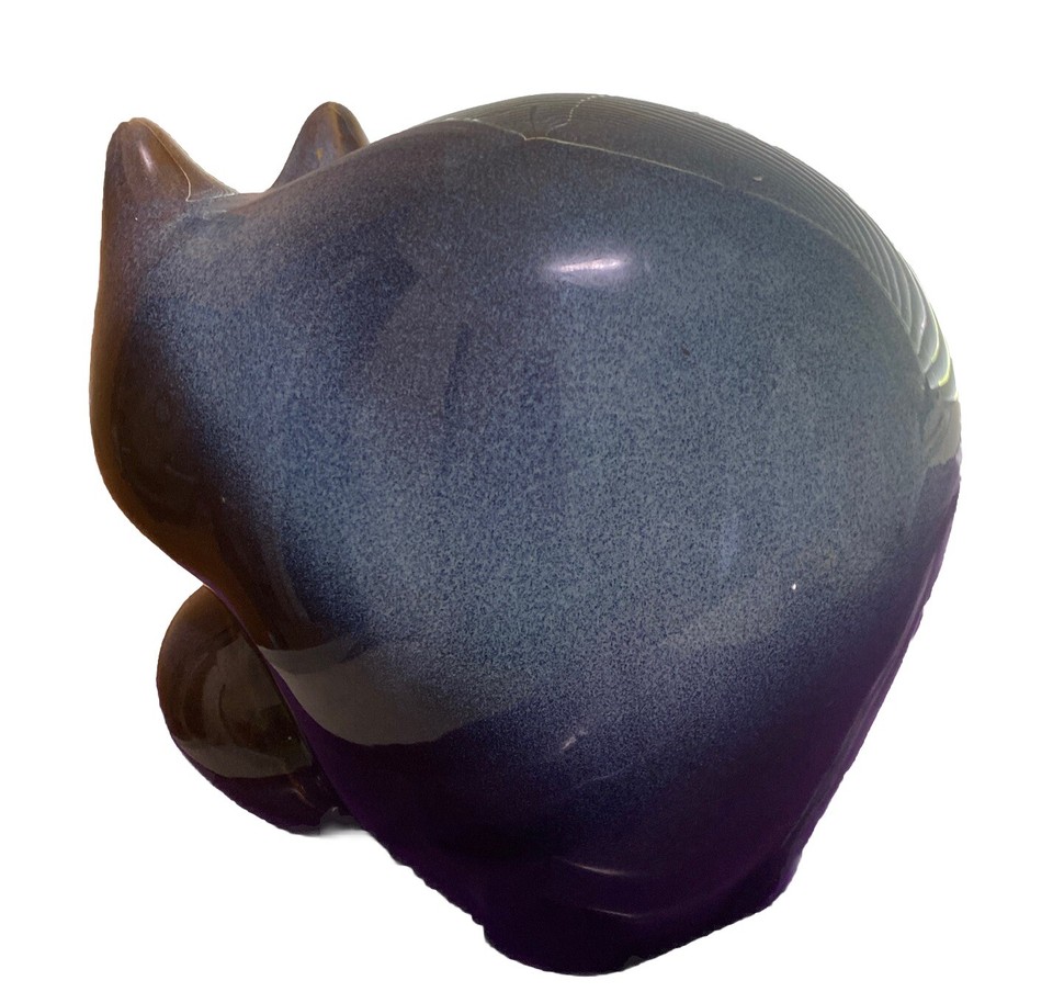 Vintage Ceramic Cat Statue Blue Drip Glaze Sculpture 8" | eBay