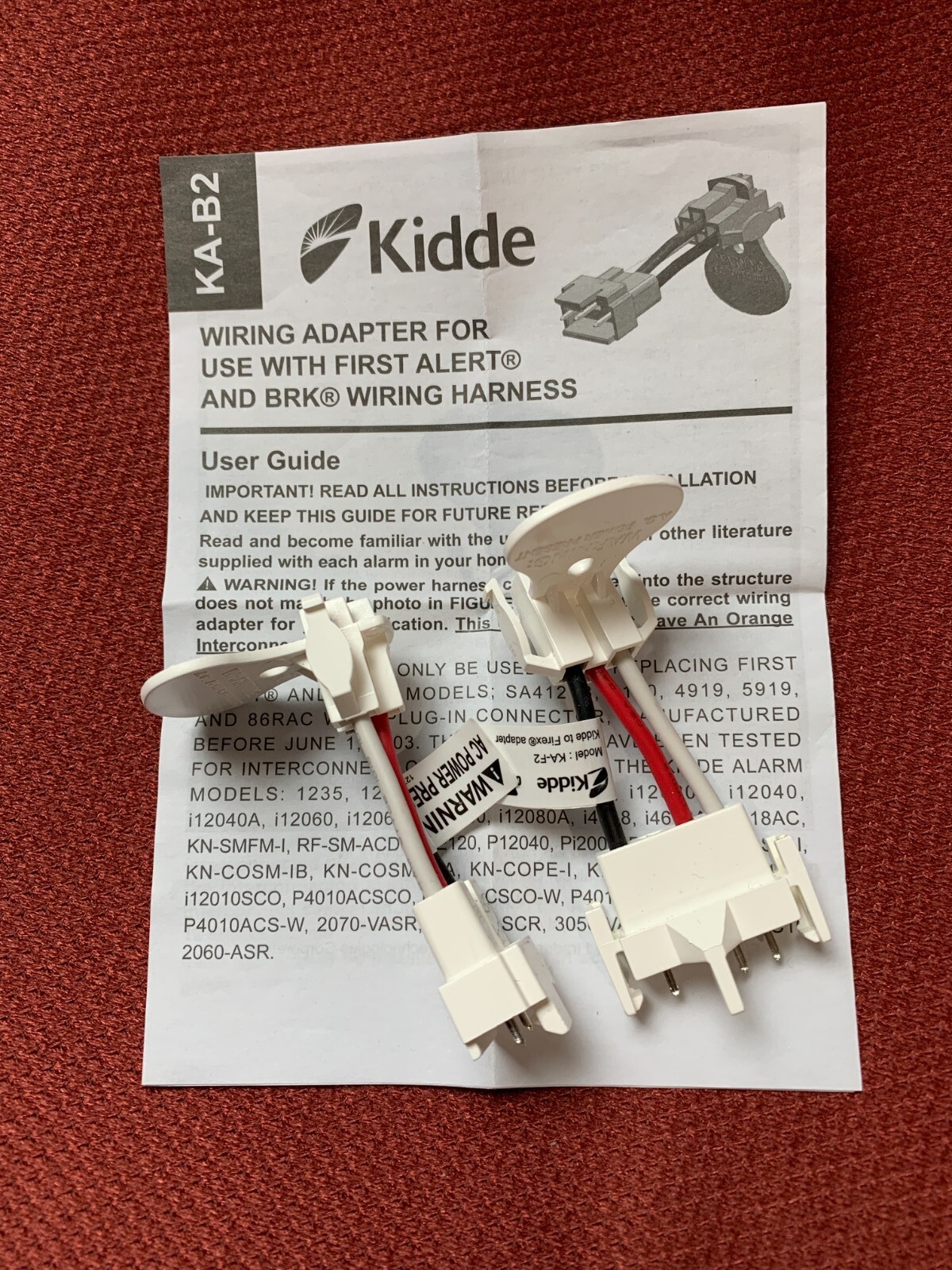 Kidde wiring adapters for First Alert & BRK smoke alarms new KA-B2 FREE ...