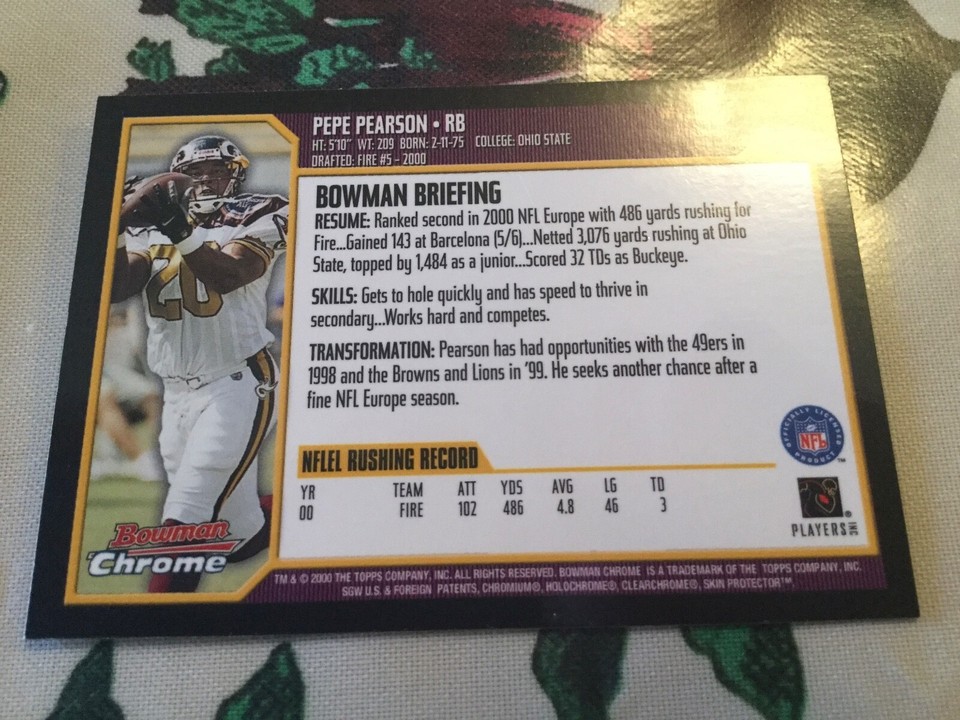 2001 Bowman Chrome Pepe Pearson Autographed Football Card Ohio State ...