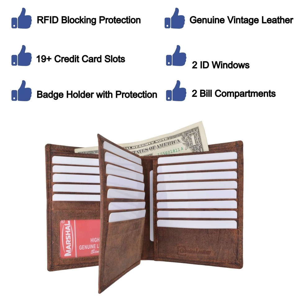Bifold Leather RFID Blocking Wallet,With 20 Slots,2 Bill Compartments ...