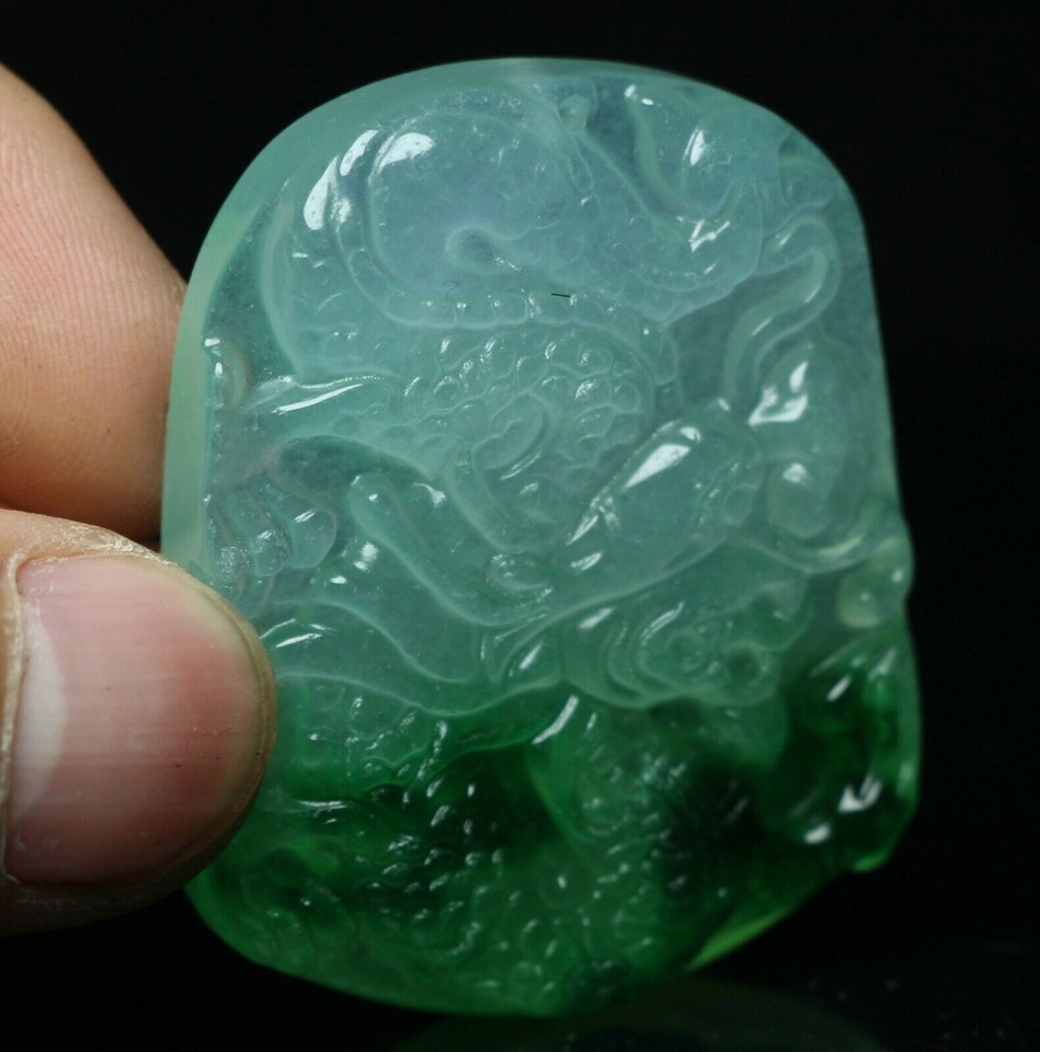 5 CM China Green Jade Jadeite Emerald Zodiac Year Animal Dragon Yu bi ...