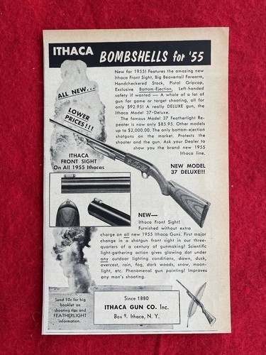 Vintage 1955 Print Ad Ithaca Model 37 Deluxe Featherlight Advertisement ...