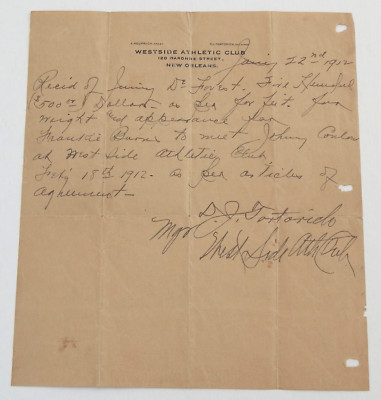1912 Boxing Westside Athletic Club New Orleans Hand Written Signed ...