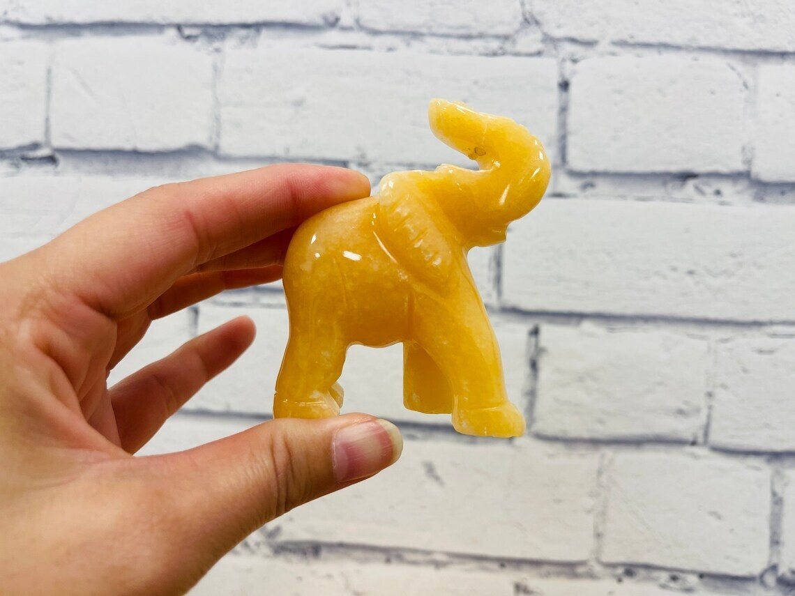 Orange Calcite Elephant Figurine, Yellow Calcite Animal Caving, Sacred ...