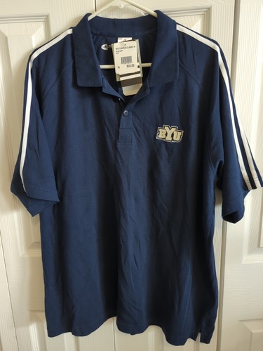 NWT BYU Brigham ADIDAS Climalite Polo Shirt Mens XL Navy Blue College ...