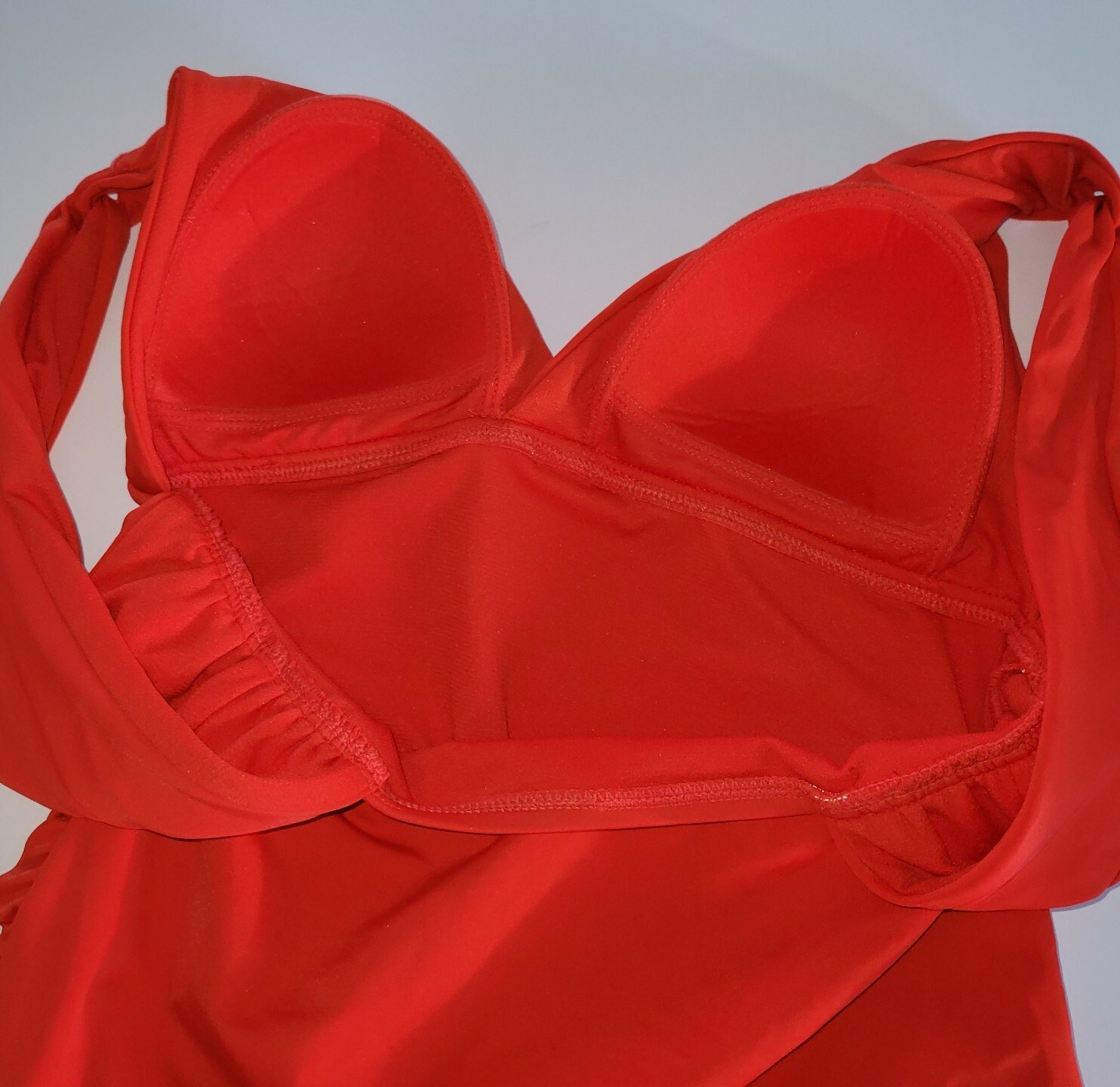 POPPY RED nylon Shirred One Piece Swimsuit M 8 10 - Gem