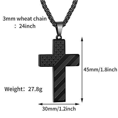 18+2 Inch Cross Necklace Bible Verse Stainless Steel American Flag for ...