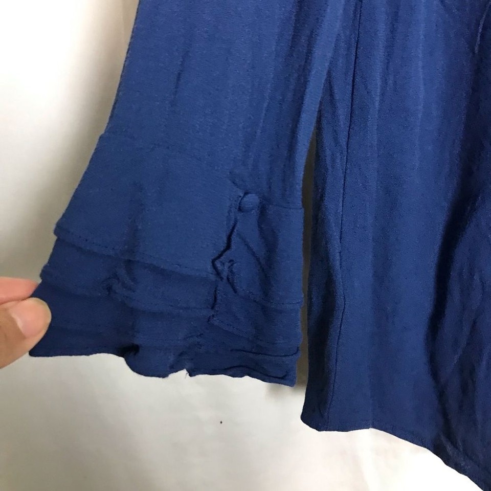 Soft Surrounding Coquette Ruffled Button Up Top Womens Size M Blue ...