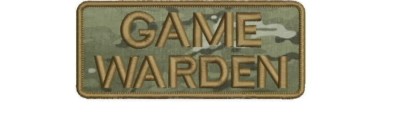 "Game Warden" embroidery patch 2x5 hook multicam Brown letters + border ...