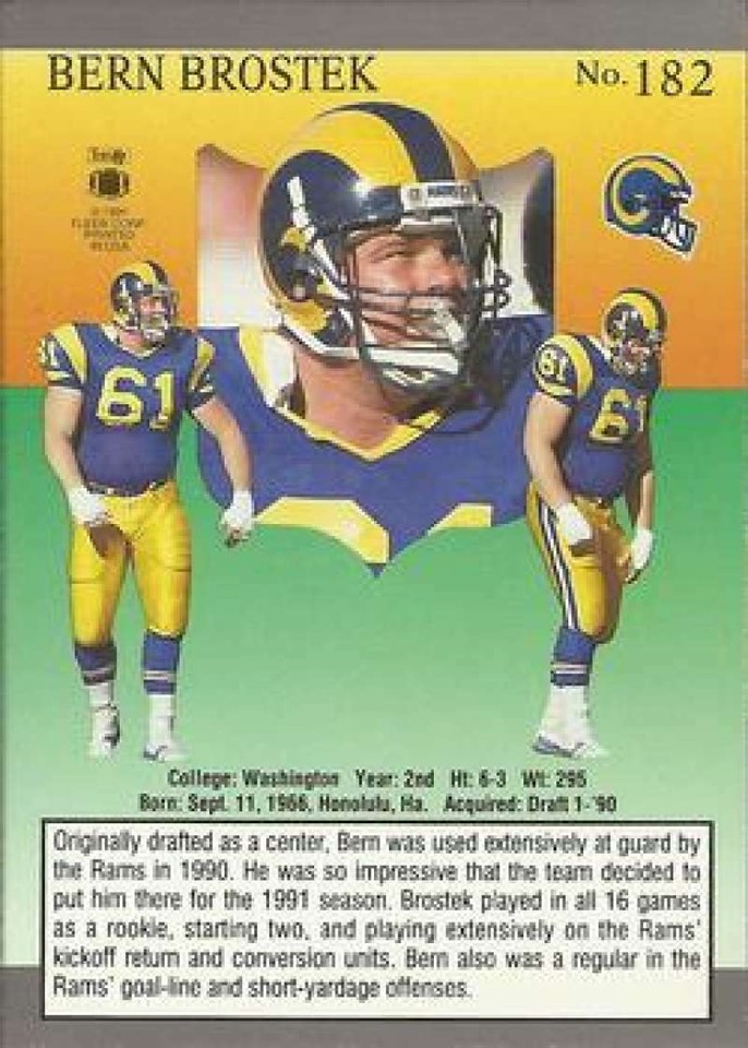 1991 Fleer Ultra #182 Bern Brostek NM-MT LA Rams | eBay