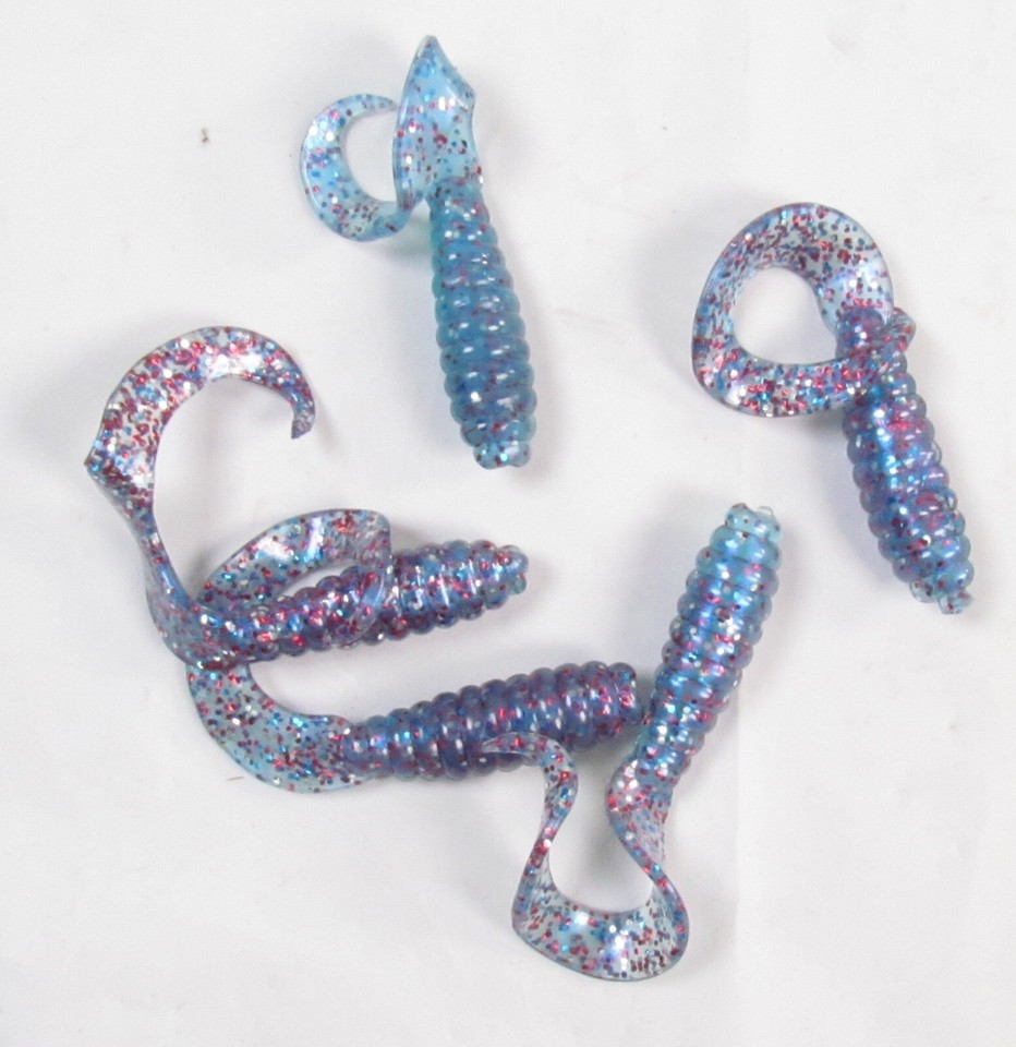 25 NEW 2" Grub Sickle Tail Blue Obake Fire Soft Fishing Lure Bait 1D1 ...