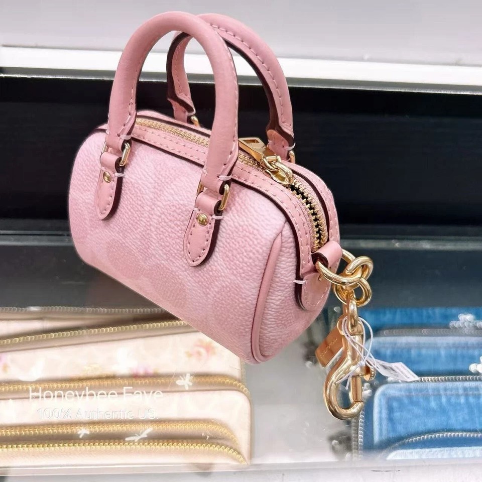 nwt Coach Mini Rowan Bag Charm /keychain In Signature Canvas Powder ...