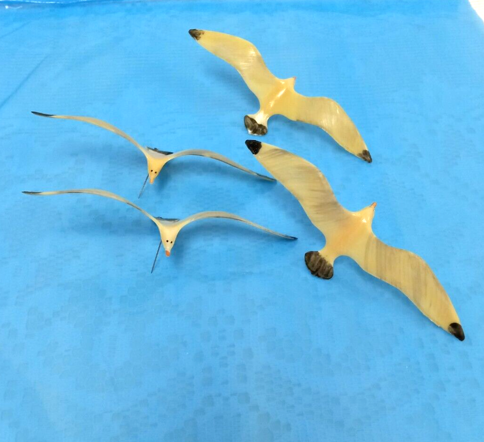 4 VTG Miniature SEAGULL PICK Beige 5" SEA BIRD Terrarium BEACH Crafts ...