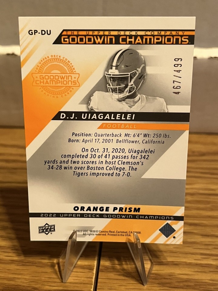 2022 UD Goodwin Platinum Orange Prism High Series #GP-DU D.J. Uiagalelei /499 | eBay