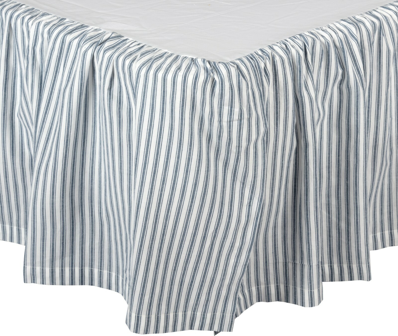 Gathered Twin Dust Ruffle Denim Blue Ticking Stripe Farmhouse Style ...
