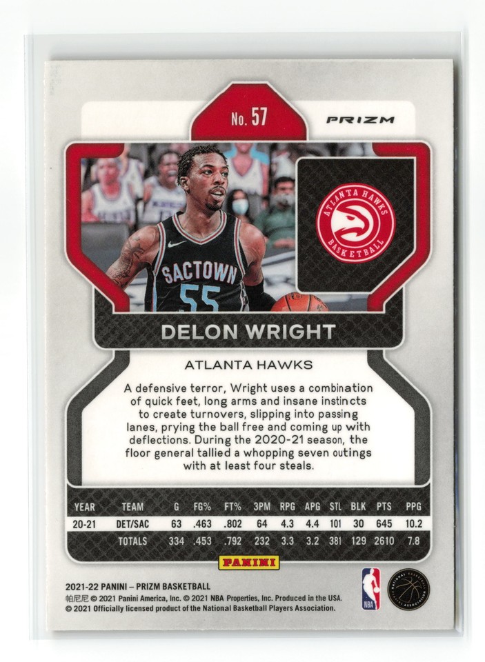 DELON WRIGHT #57 2021-22 PANINI PRIZM HAWKS ORANGE ICE | eBay