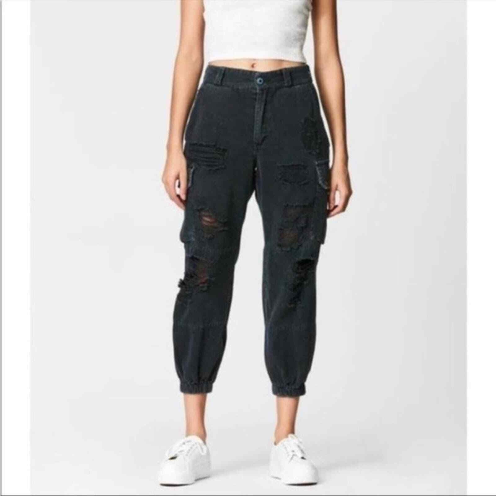LF Carmar Distressed Cargo Pants Faded Black Size 10 - Gem