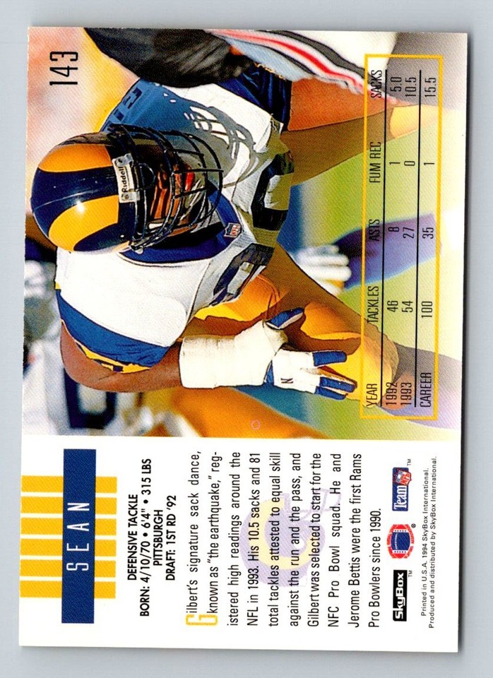 1994 SkyBox Impact #143 Sean Gilbert Los Angeles Rams Football Card | eBay