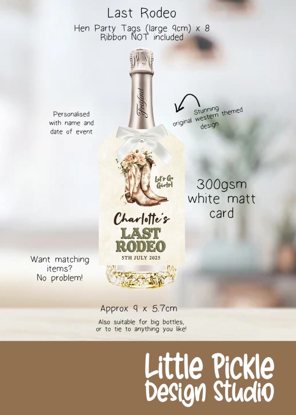 Last Rodeo Hen Do Party Bag Tags Labels Favours x 8 Cowgirl ...