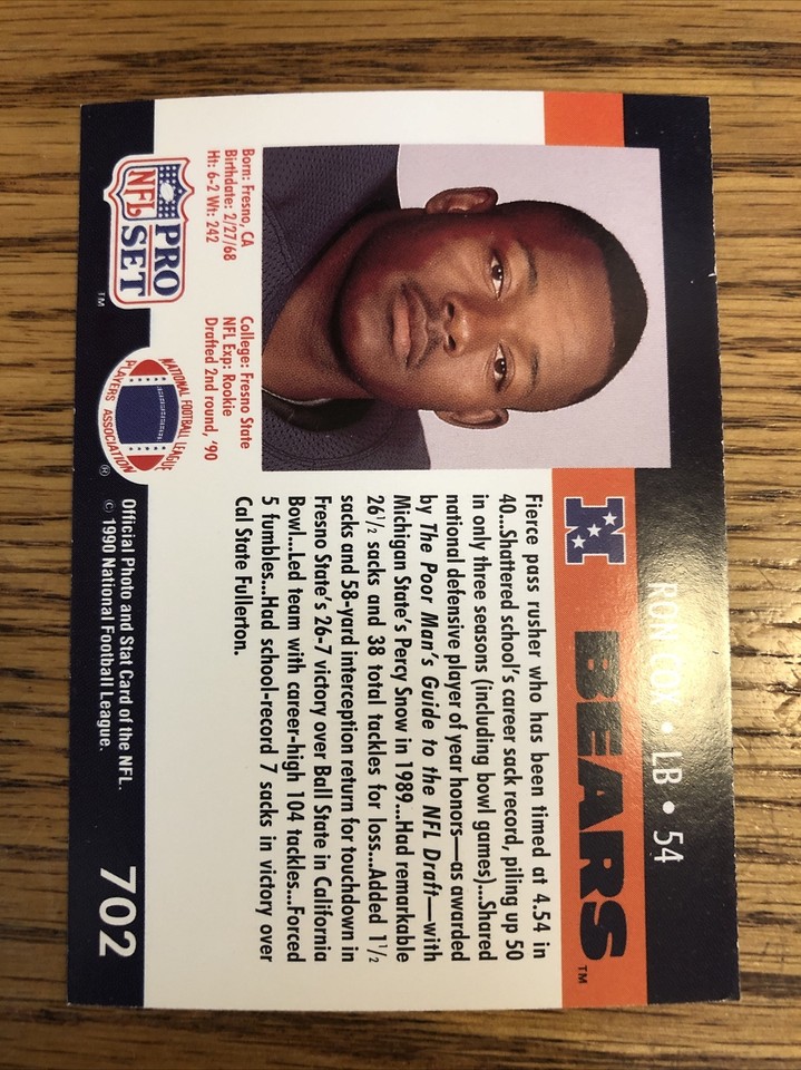 Ron Cox 1990 Pro Set Bears #702 *B473* | eBay