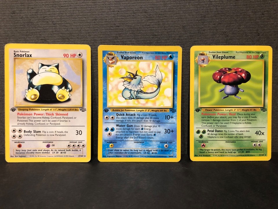 1999 Pokemon Jungle Lot, Scyther holo 1st edition 10/64 Snorlax holo 11 ...
