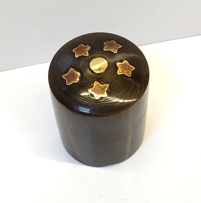 Unusual antique horn gold & silver inlaid thimble holder / thimble case ...