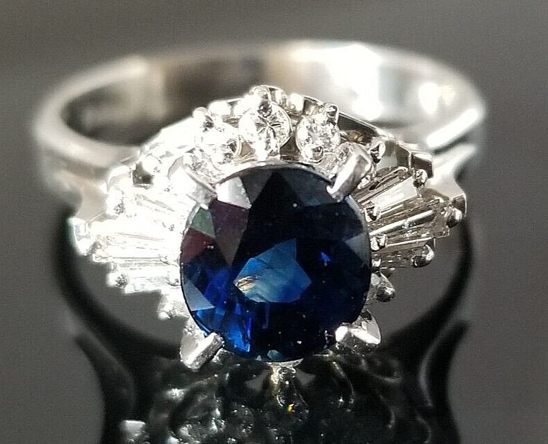 2.07TCW Beautiful Blue Sapphire Baguette Round Diamond platinum ring | eBay