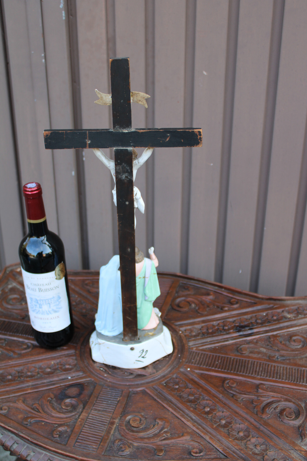 Antique belgian vieux andenne bisque porcelain holy water font calvary ...