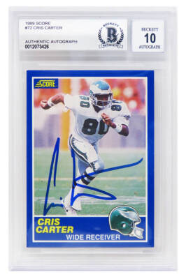 Cris Carter Autographed Eagles 1989 Score Rookie Card- BECKETT 10 AUTO ...