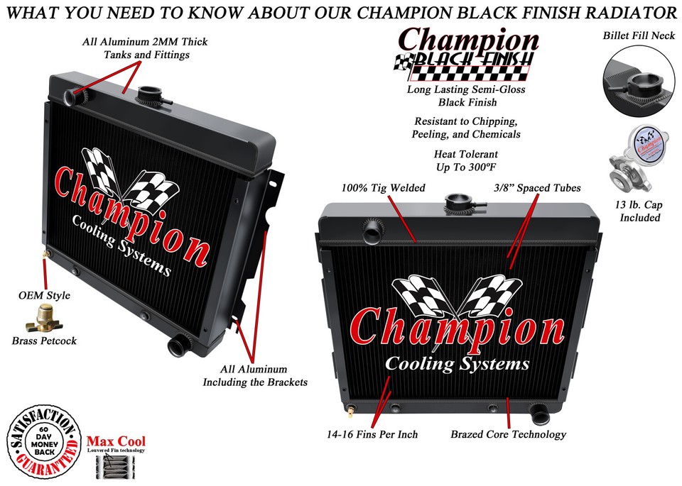 3 Row AAR Black Finish Radiator-1970-1972 Plymouth Duster Small Block ...