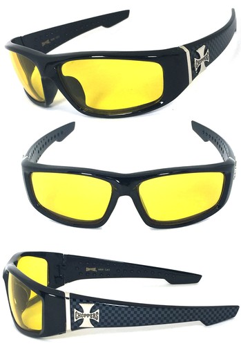 Choppers Mens Motorcycle Sunglasses Shiny Black Frame Night Driving ...