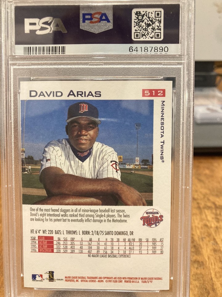 1997 Fleer David Arias (Ortiz) 512 PSA 9 MINT Hall Of Fame ROOKIE UER ...