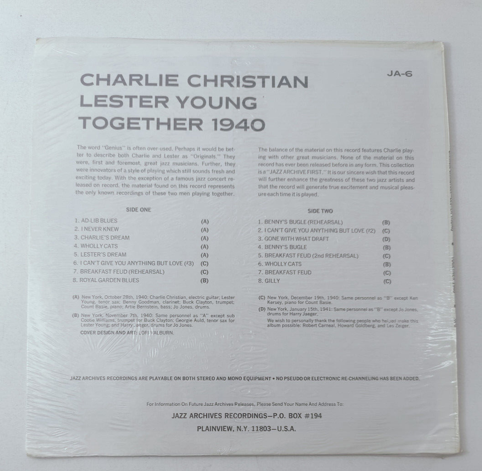 CHARLIE CHRISTIAN & LESTER YOUNG: together 1940 JAZZ [VINYL NEW/SEALED ...