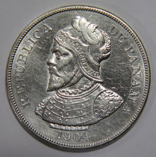 PANAMA 50 CENTESIMOS DE BALBOA ARMORED BUST VASCO NUNEZ SILVER COIN ...