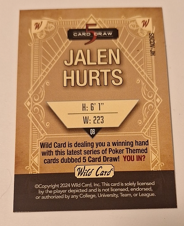 2024 Wild Card 5 Card Draw Rainbow Ace #S5CDV-JH Jalen Hurts #1/2 | eBay
