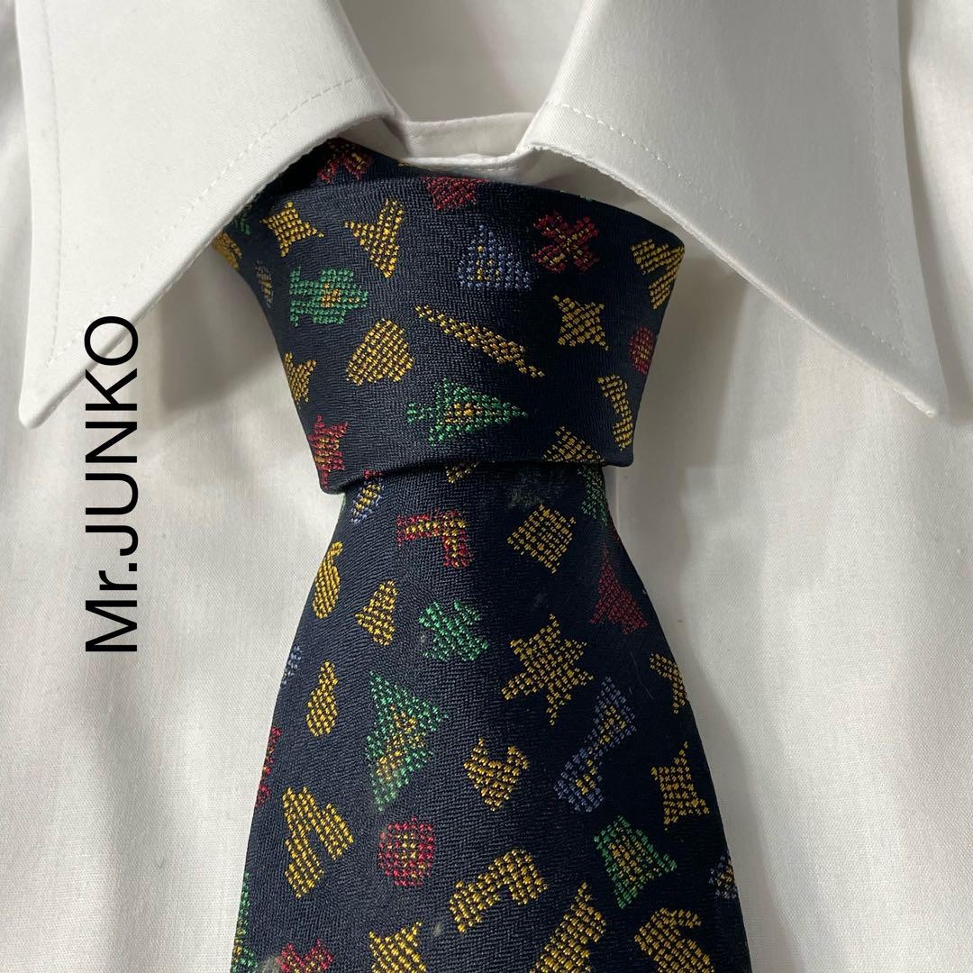 Mr. Junko Pixel Art Jacquard Silk Tie Navy 100% Silk … - Gem