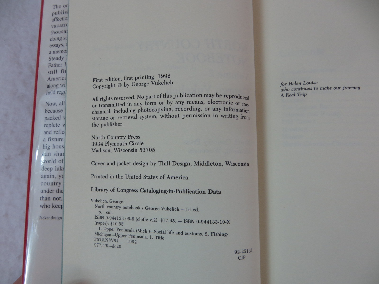 George Vukelich NORTH COUNTRY NOTEBOOK Vol 2 North Country Press 1st Ed ...