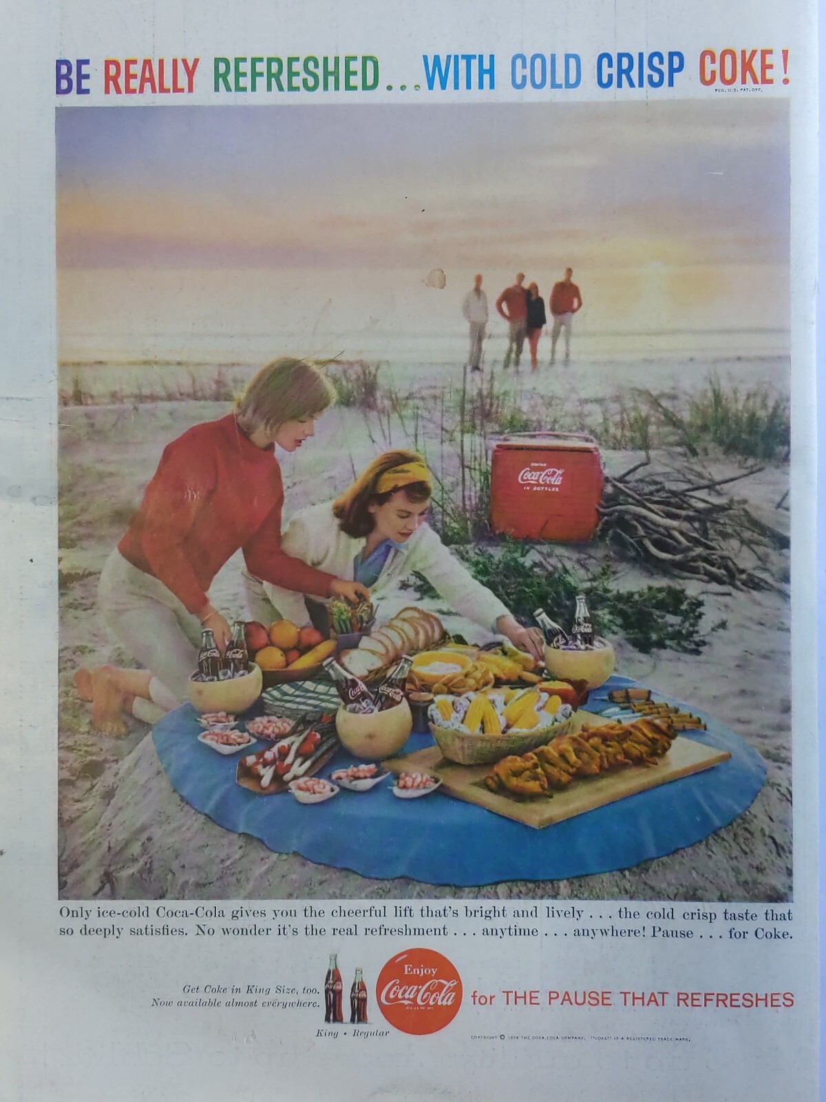 1959 vintage Coca-Cola print ad, be really refreshed.. with cold crisp ...