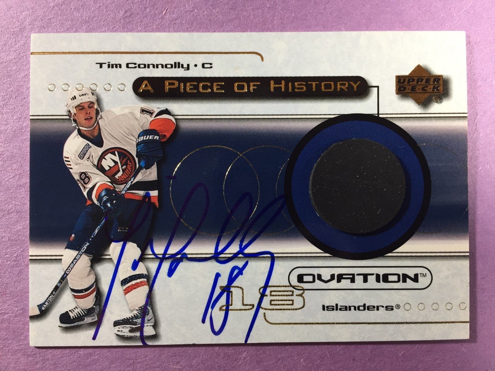 1999-00 UD Ovation TIM CONNOLLY Piece of History Autograph/Puck NY ...
