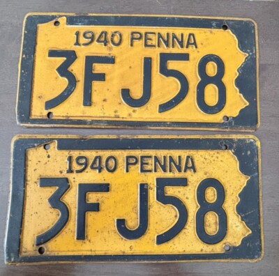 Pennsylvania 1940 License Plate PAIR # 3F J58 | eBay