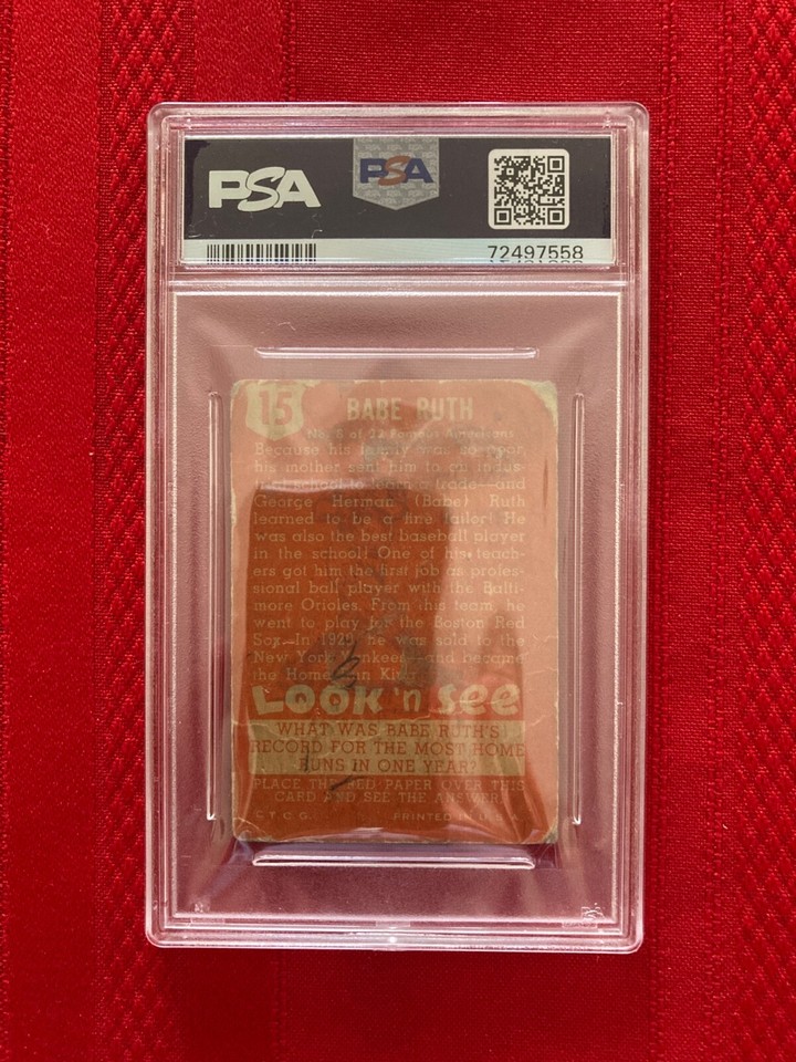 1952 Topps Look 'N See Babe Ruth baseball card / PSA 1 / #15 / Yankees ...