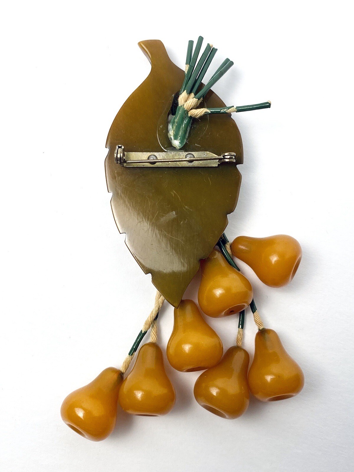 Vintage Bakelite Pear Dangle Leaf Brooch Pin 1940s Wax String Banana ...