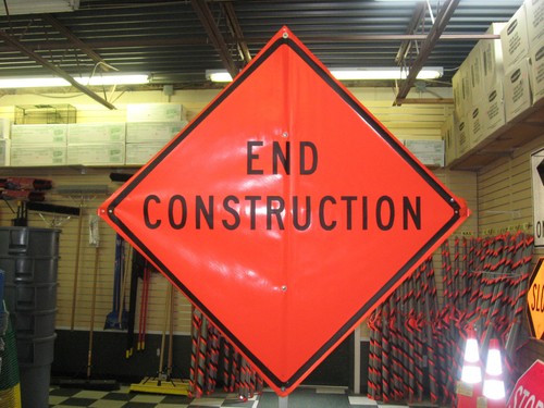 End Construction Sign Fluorescent Vinyl With Ribs 48"x48" Roll Up Road ...